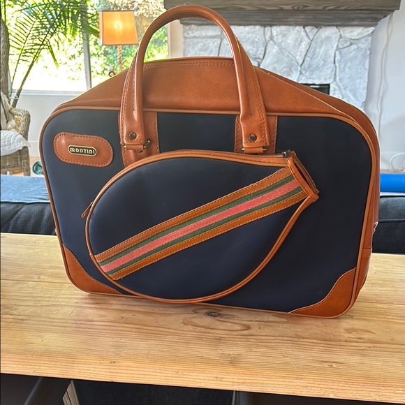Carlos Montini | Bags | Carlos Montini Vintage Tennis Bag With Leather ...